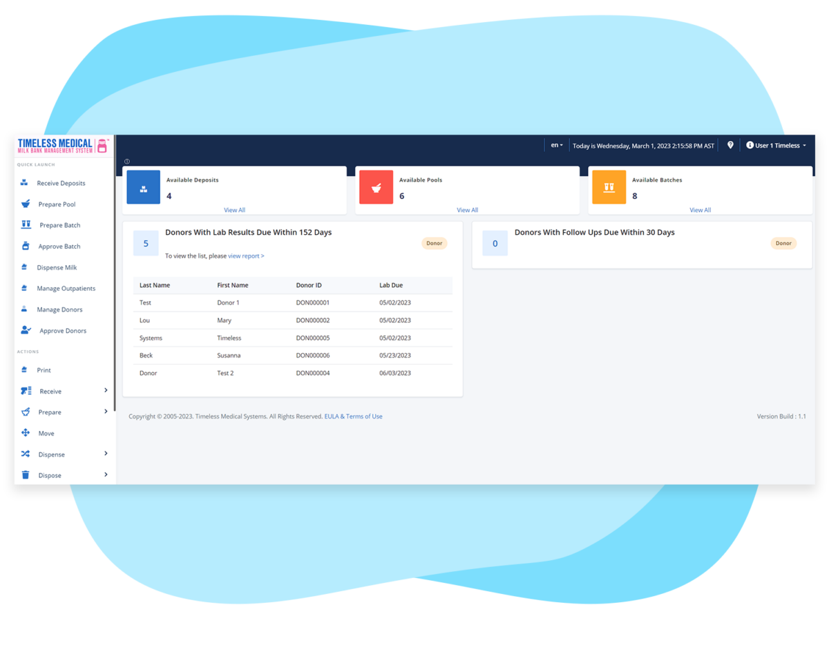 Milk Bank Management System® – Timeless Medical Systems