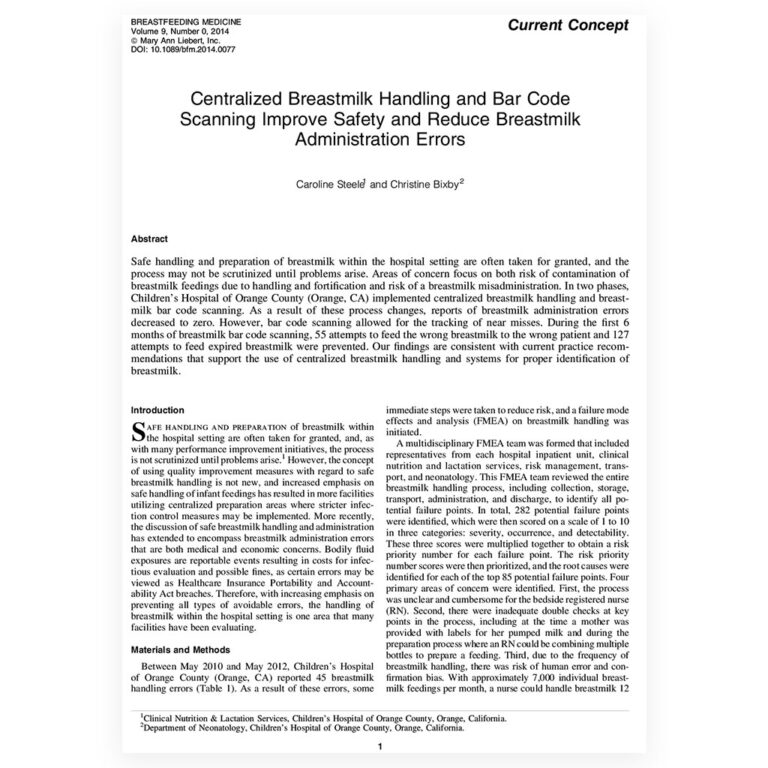 Centralized Breastmilk Handling and Bar Code Scanning Improve Safety ...