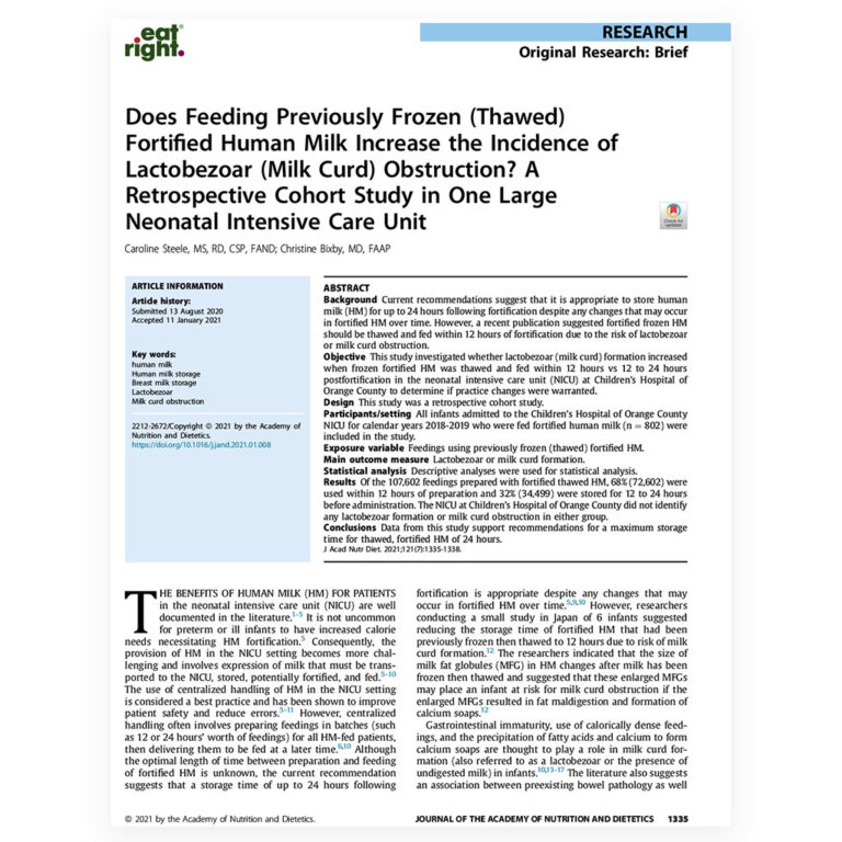 Does Feeding Previously Frozen (Thawed) Fortified Human Milk Increase ...