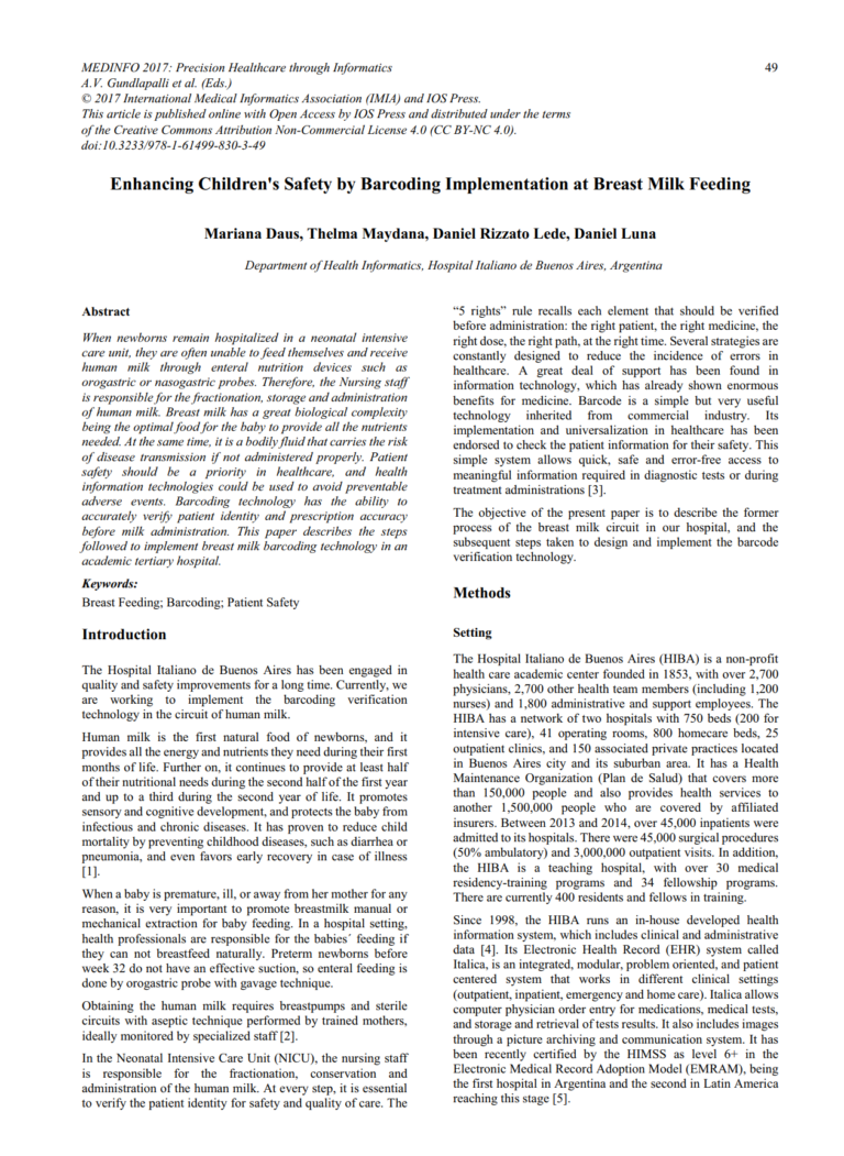Enhancing Children’s Safety by Barcoding Implementation at Breast Milk ...