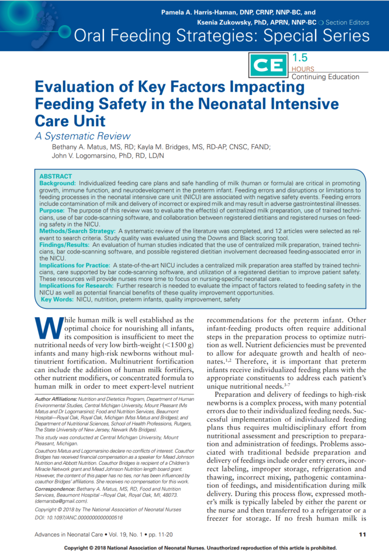 Evaluation of Key Factors Impacting Feeding Safety in the Neonatal ...