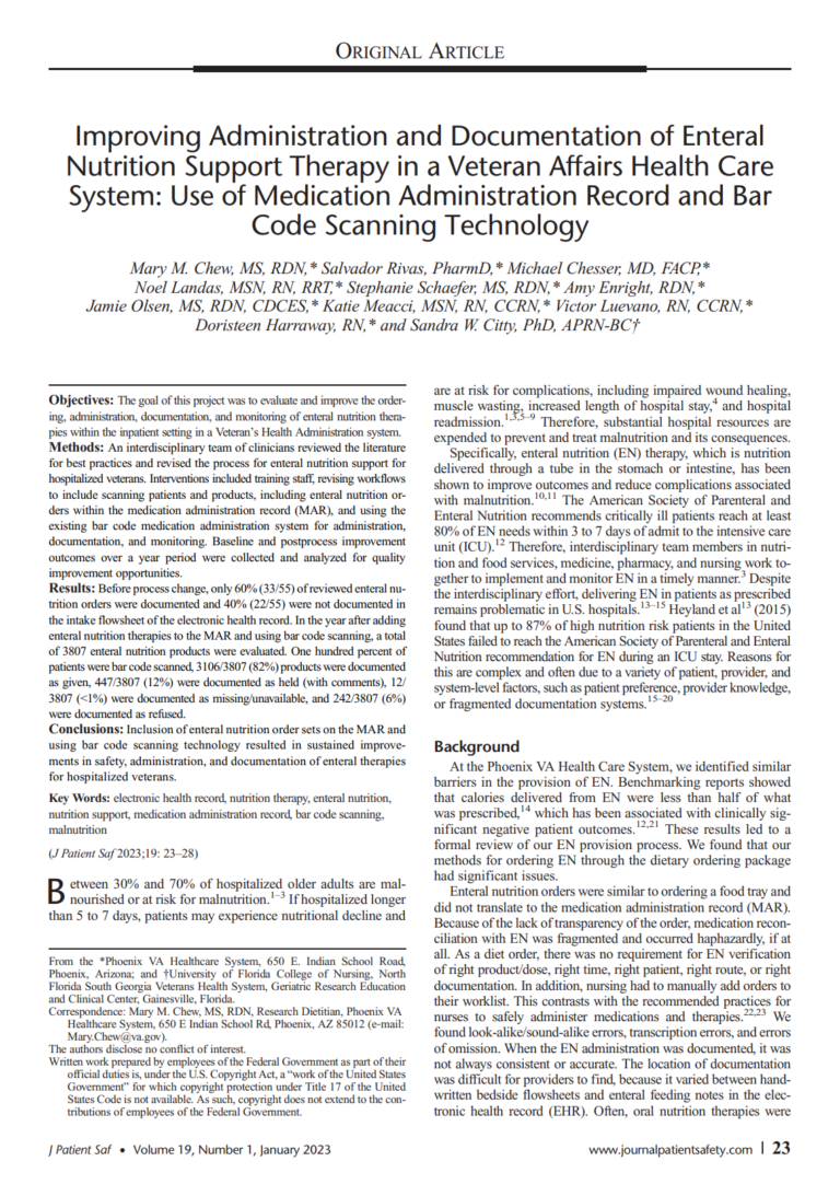 Improving Administration and Documentation of Enteral Nutrition Support ...